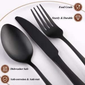 Matte Silverware Set for 8,SANLUNS 40-Piece Satin Finish Black Flatware Set,Stainless Steel Eating Dish Cutlery For 8,Fine Dinner Knifes Forks Spoons,Utensils Tableware for Kitchens Dishwasher Safe