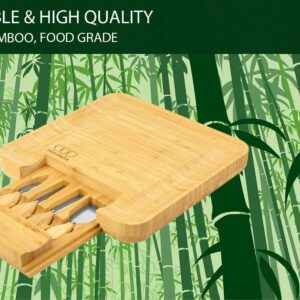 Bamboo Cheese Board and Knife Set, Cheese Board Charcuterie Set, Cheese Board Accessories Included, House Warming Gifts, New Home Meat & Cheese Tray Platter