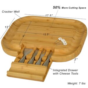 Picnic at Ascot Bamboo Cutting Board for Cheese & Charcuterie with Knife Set & Cheese Markers- Designed & Quality Checked in The USA