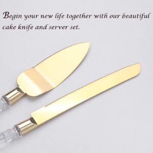 WAFJAMF Cake Knife and Server - Elegant Wedding Cake Knife Set, Stainless Steel Blade and Acrylic Faux Crystal Handle for Wedding Birthdays Anniversary Thanksgiving Christmas