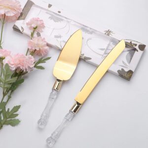 WAFJAMF Cake Knife and Server - Elegant Wedding Cake Knife Set, Stainless Steel Blade and Acrylic Faux Crystal Handle for Wedding Birthdays Anniversary Thanksgiving Christmas