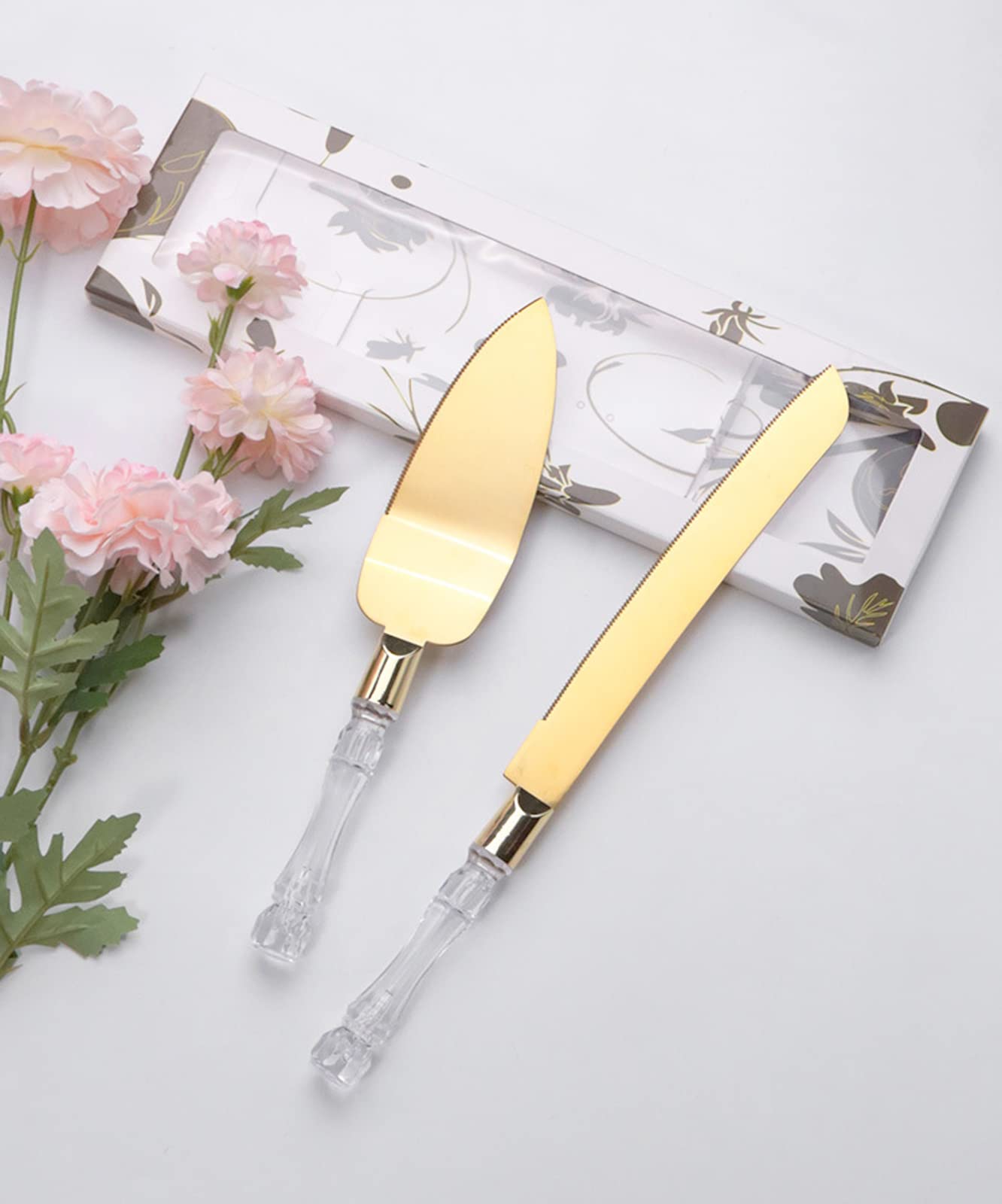 WAFJAMF Cake Knife and Server - Elegant Wedding Cake Knife Set, Stainless Steel Blade and Acrylic Faux Crystal Handle for Wedding Birthdays Anniversary Thanksgiving Christmas