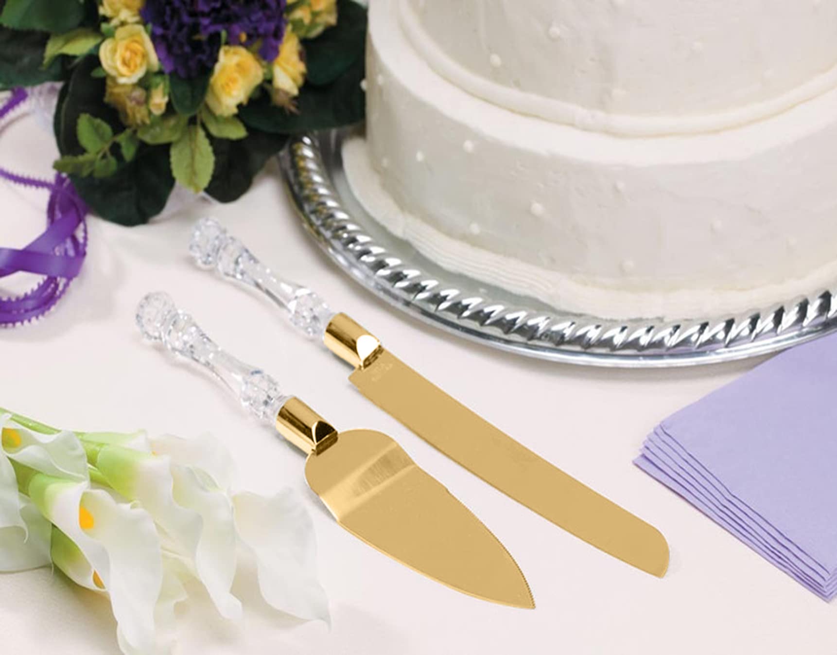 WAFJAMF Cake Knife and Server - Elegant Wedding Cake Knife Set, Stainless Steel Blade and Acrylic Faux Crystal Handle for Wedding Birthdays Anniversary Thanksgiving Christmas