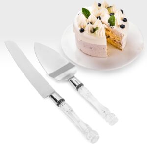 2pc wedding cake knife and server set, twutgayw stainless steel cake cutter and pie server faux crystal handle serving utensils, cake cutting set for wedding holiday thanksgiving christmas parties