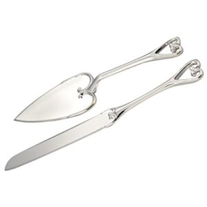 elegance silver silver heart cake and knife set