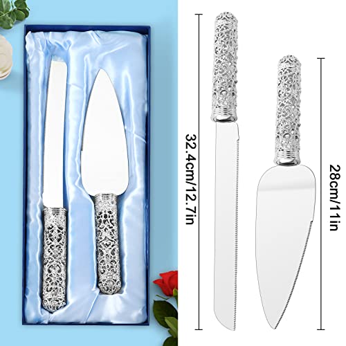 Jozen Gift Silver Wedding Cake Knife and Server Set & Toasting Champagne Glass