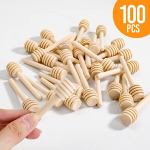 YEUIKERR 100 Pack Mini Honey Dipper Stick, 3 Inch Wooden Honey Comb Wand, Mini Wood Honey Stirrer Stick for Honey Jar Dispense Drizzle Honey and Wedding Party