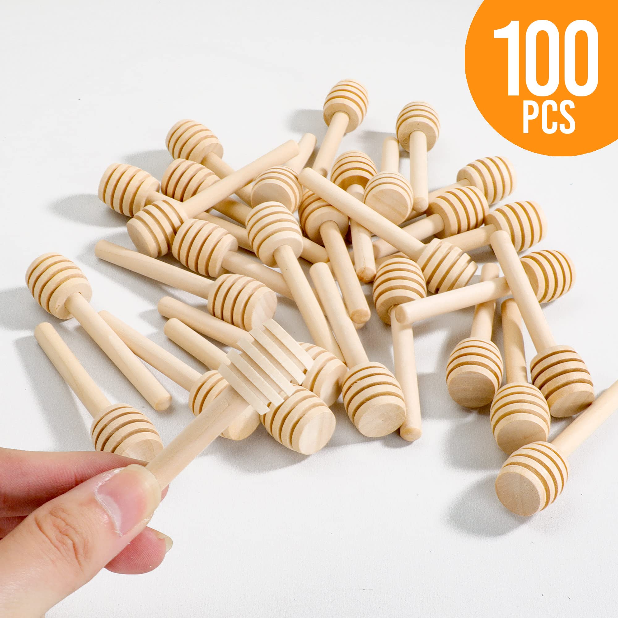 YEUIKERR 100 Pack Mini Honey Dipper Stick, 3 Inch Wooden Honey Comb Wand, Mini Wood Honey Stirrer Stick for Honey Jar Dispense Drizzle Honey and Wedding Party