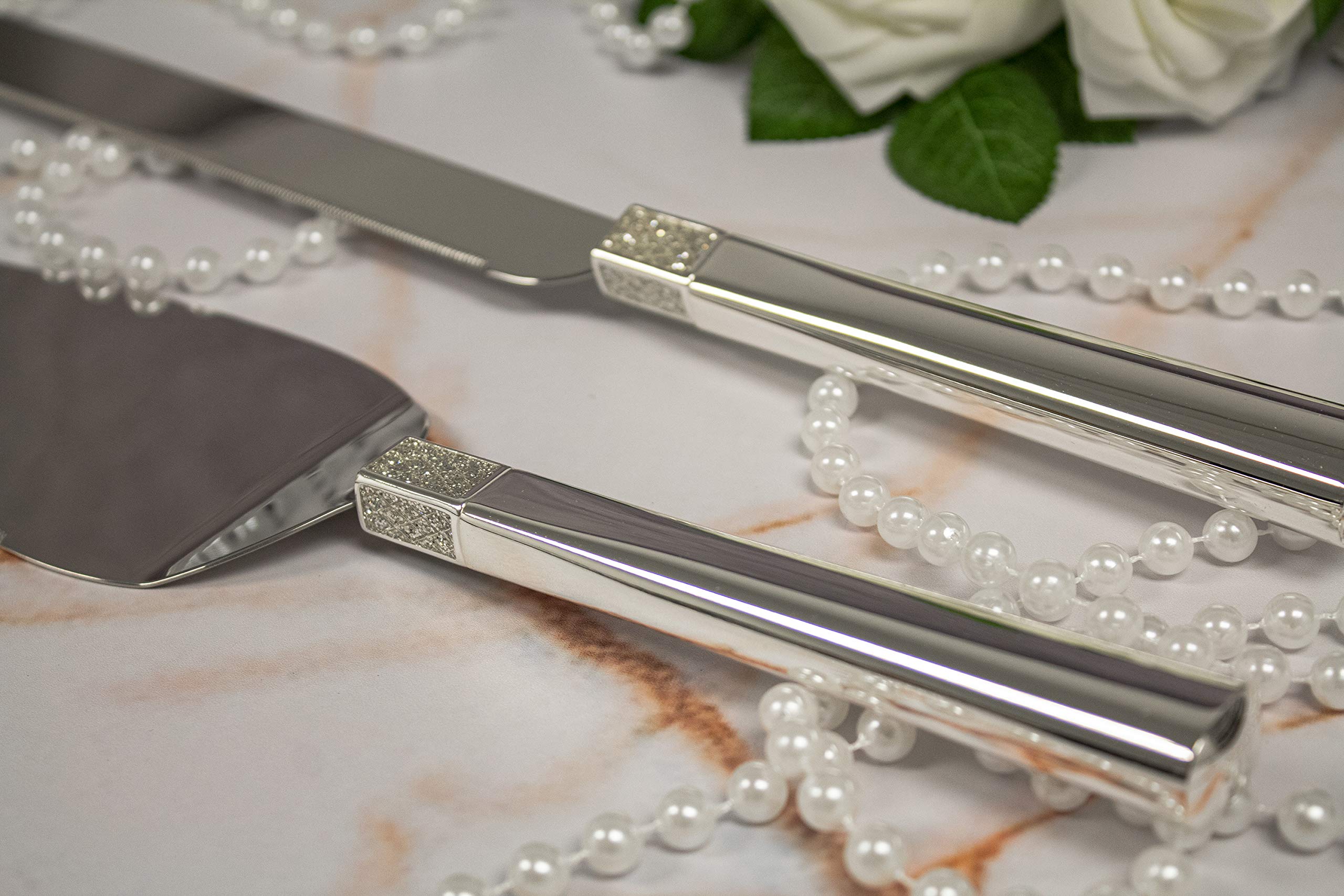 Waterford Lismore Diamond Silver Personalized Wedding Cake Knife and Server Set, Custom Engraved Wedding Cake Cutting Set, Accessories and Gifts for the Bride and Groom