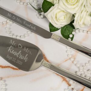 Waterford Lismore Diamond Silver Personalized Wedding Cake Knife and Server Set, Custom Engraved Wedding Cake Cutting Set, Accessories and Gifts for the Bride and Groom