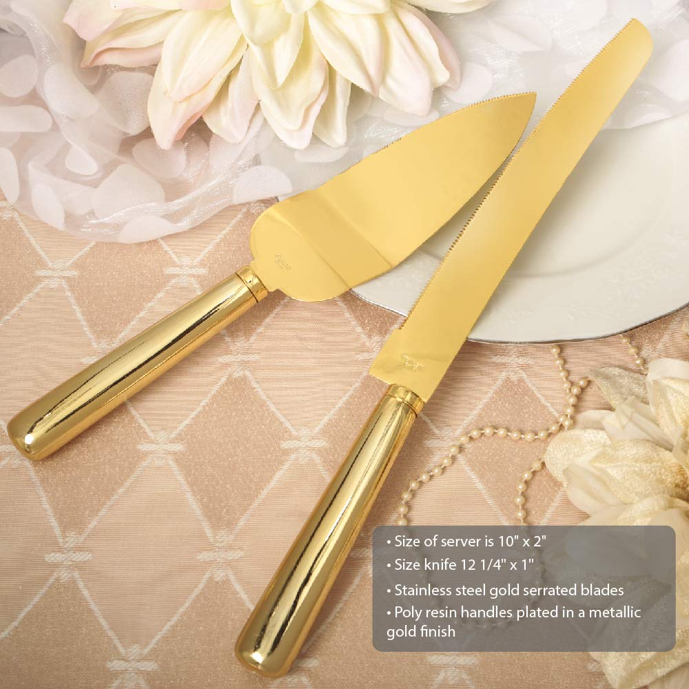 FashionCraft 2526 Simple Elegance Classic Gold Stainless Steel Cake Knife Set, One Size, Gold