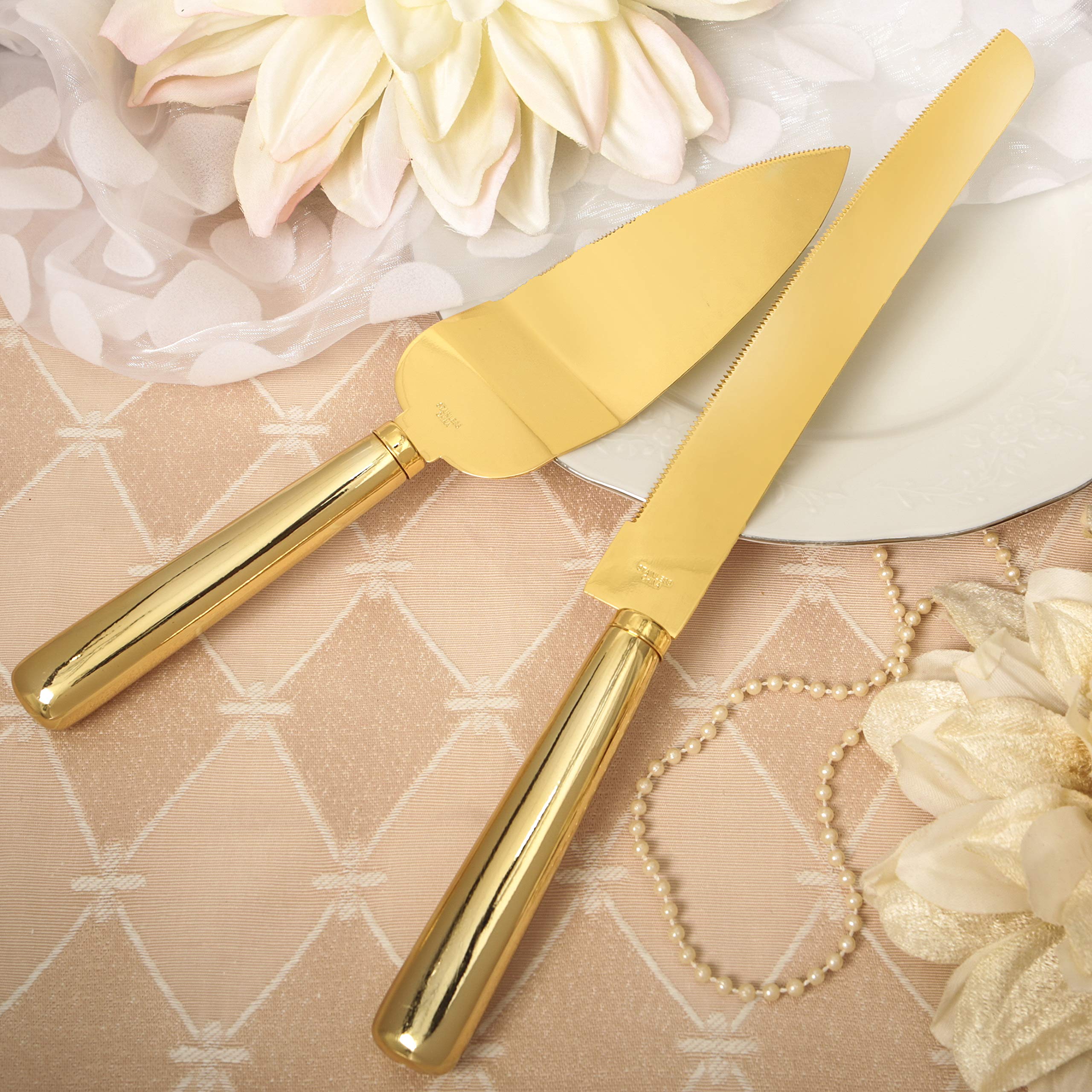 FashionCraft 2526 Simple Elegance Classic Gold Stainless Steel Cake Knife Set, One Size, Gold