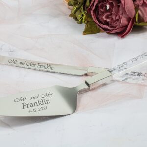 Lenox Bridal Silver Peony Personalized Wedding Cake Cutting Set, Custom Engraved Wedding Cake Knife and Server Set, Accessories and Gifts for Bride and Groom