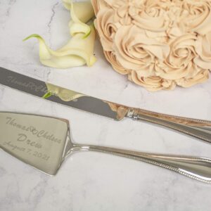 Reed and Barton Personalized Lyndon Silver Wedding Cake Knife and Server Set, Custom Engraved Wedding Cake Cutting Set, Accessories and Gifts for Bride and Groom