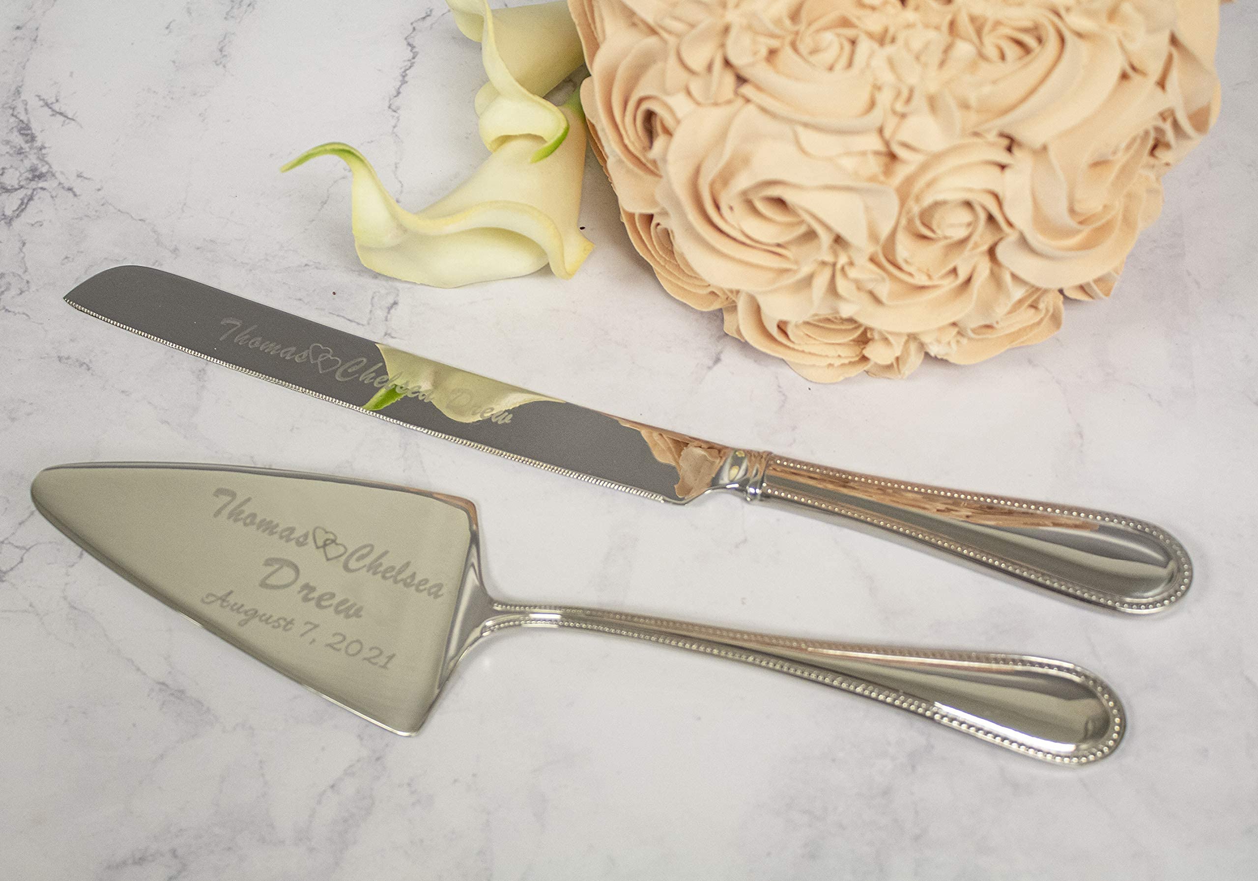 Reed and Barton Personalized Lyndon Silver Wedding Cake Knife and Server Set, Custom Engraved Wedding Cake Cutting Set, Accessories and Gifts for Bride and Groom