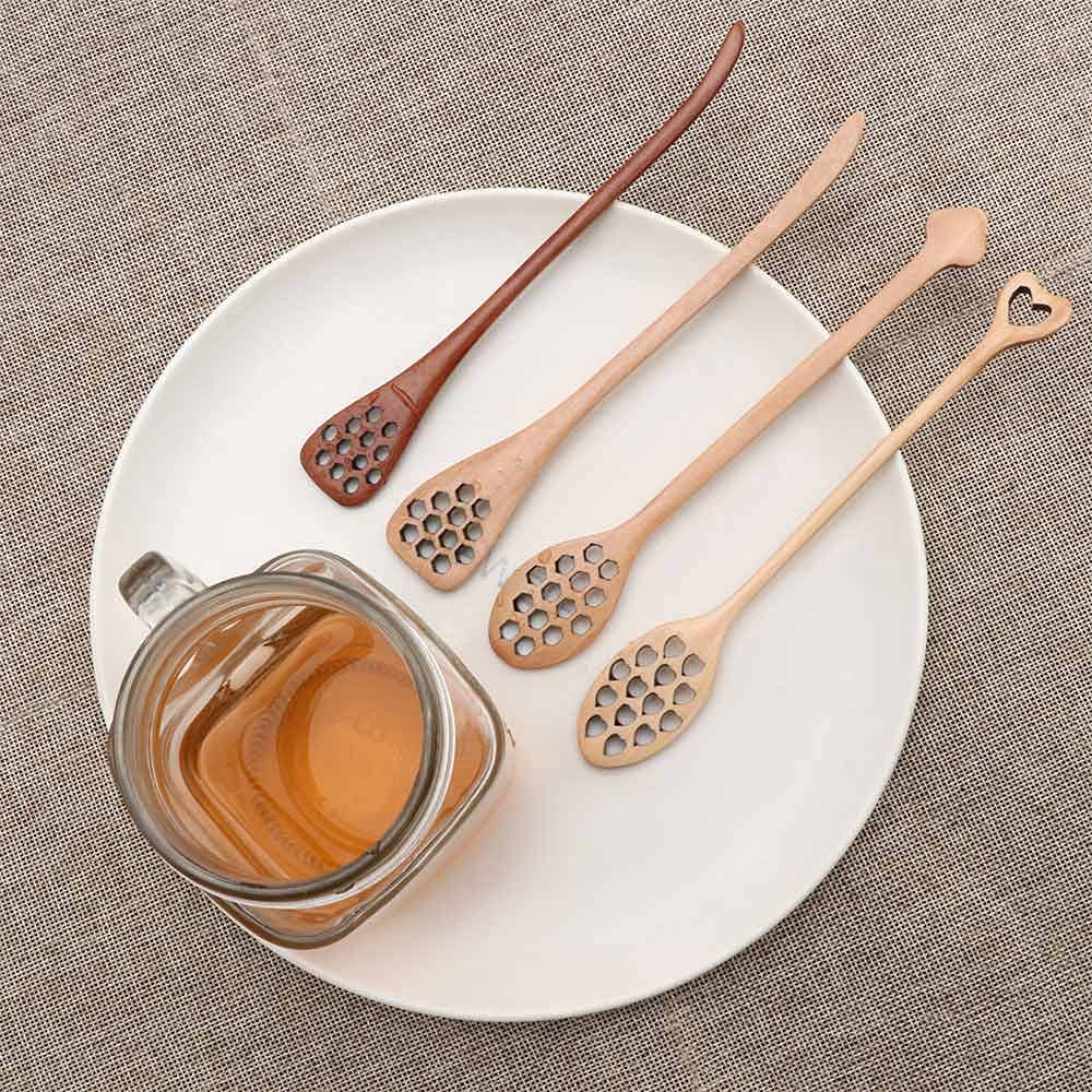 Honey Dippers, Handmade Spoon Stirrer, Long Handle Honey Dipper Mixing Stick, Wooden Honey Dipper, Handmade Honey Drizzler(4PCS/Set)