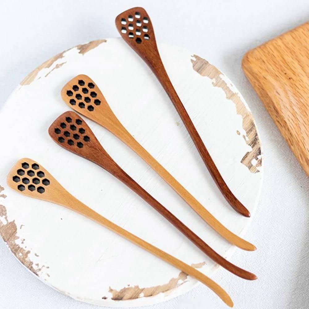 Honey Dippers, Handmade Spoon Stirrer, Long Handle Honey Dipper Mixing Stick, Wooden Honey Dipper, Handmade Honey Drizzler(4PCS/Set)