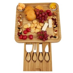 Bamboo Cheese Board Charcuterie Platter with Bowls&Knife Set,Cracker Meat Serving Tray,Ideal Gift for Christmas Wedding Birthday