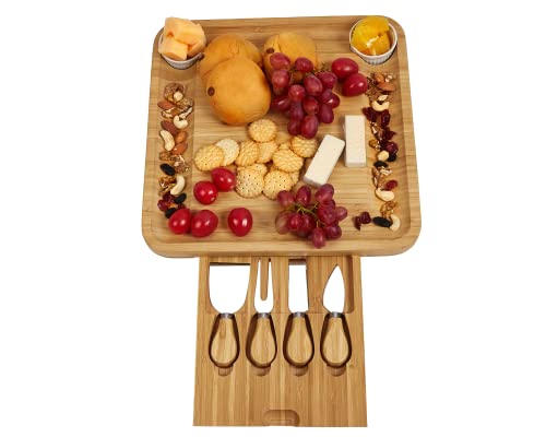 Bamboo Cheese Board Charcuterie Platter with Bowls&Knife Set,Cracker Meat Serving Tray,Ideal Gift for Christmas Wedding Birthday