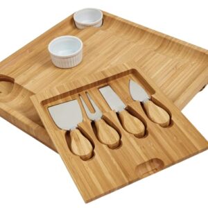 Bamboo Cheese Board Charcuterie Platter with Bowls&Knife Set,Cracker Meat Serving Tray,Ideal Gift for Christmas Wedding Birthday