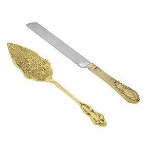 replicartzus brass wedding cake knife & server set, vintage cake cutting utensils, party supplies golden anniversary decorations