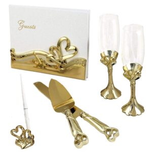 fashioncraft 2537 double heart themed wedding accessory set, wedding favors, gold