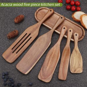 AOOF Wooden Spatula for Cooking, 6Pcs Natural Acacia Kitchen Utensil Set, Slotted, Spreader,Heat Resistant Non Stick Wood Cookware for Mixing,13(01)