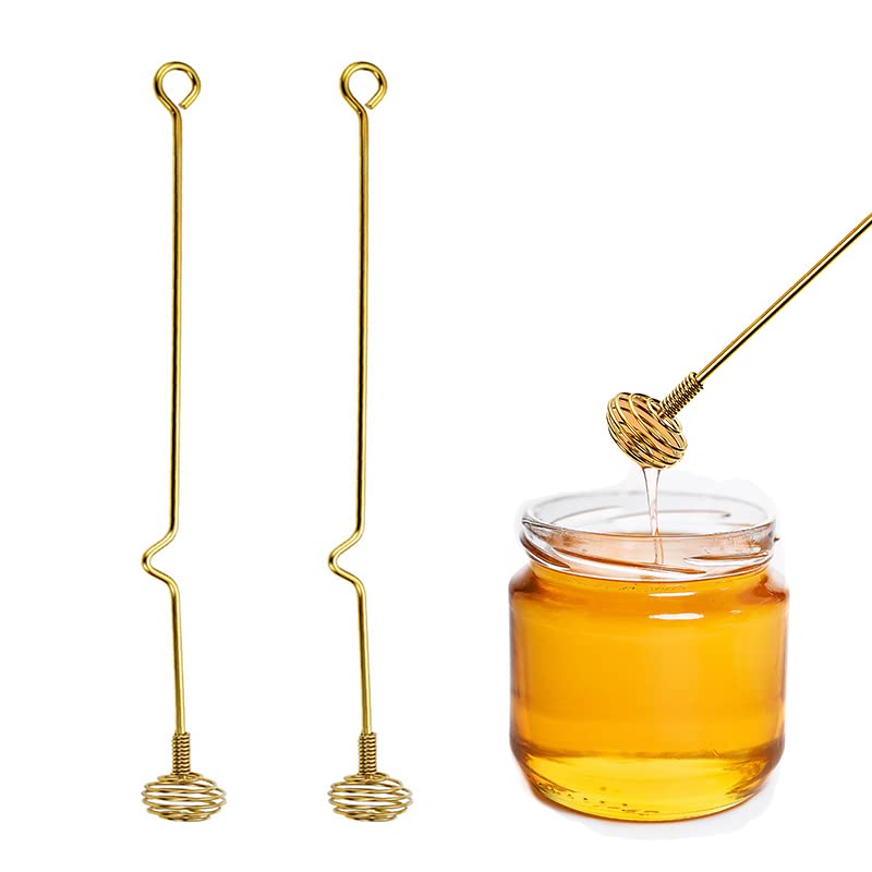 OUKEAI Stainless Steel Honey Stirring Stick Long Handle Mixer Jam Mixing Spoon 18/8 Stainless Steel 2pcs (Gold)