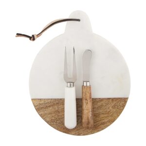 mud pie wood cheese set, white/brown, board 10" x 8" | utensil 5 1/2"