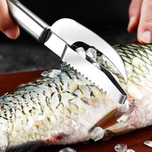 Fish Scale Knife Cut Scrape Dig 3-in-1 Tool, Stainless Steel Fish Maw Knife Fish Scaler Remover, Multifunction Fish Peeler Open Belly and Dig Out Fish Cleaner Tool Kitchen Accessory