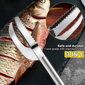 Fish Scale Knife Cut Scrape Dig 3-in-1 Tool, Stainless Steel Fish Maw Knife Fish Scaler Remover, Multifunction Fish Peeler Open Belly and Dig Out Fish Cleaner Tool Kitchen Accessory