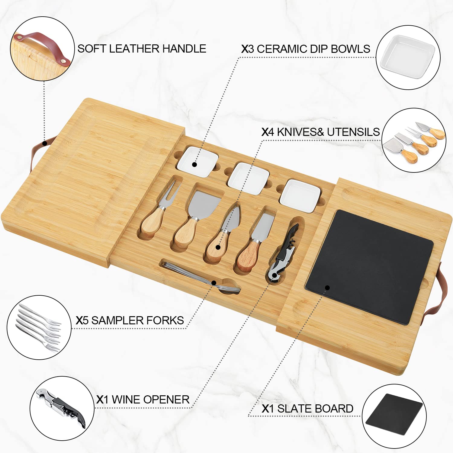 Charcuterie Boards Bamboo Cheese Board - Cheese Tray & Serving Board, Charcuterie Board Set with Cutlery & Knife Set, Cheese Platter& Cheese Boards for Wedding, New Home Housewarming, Birthday Gifts…