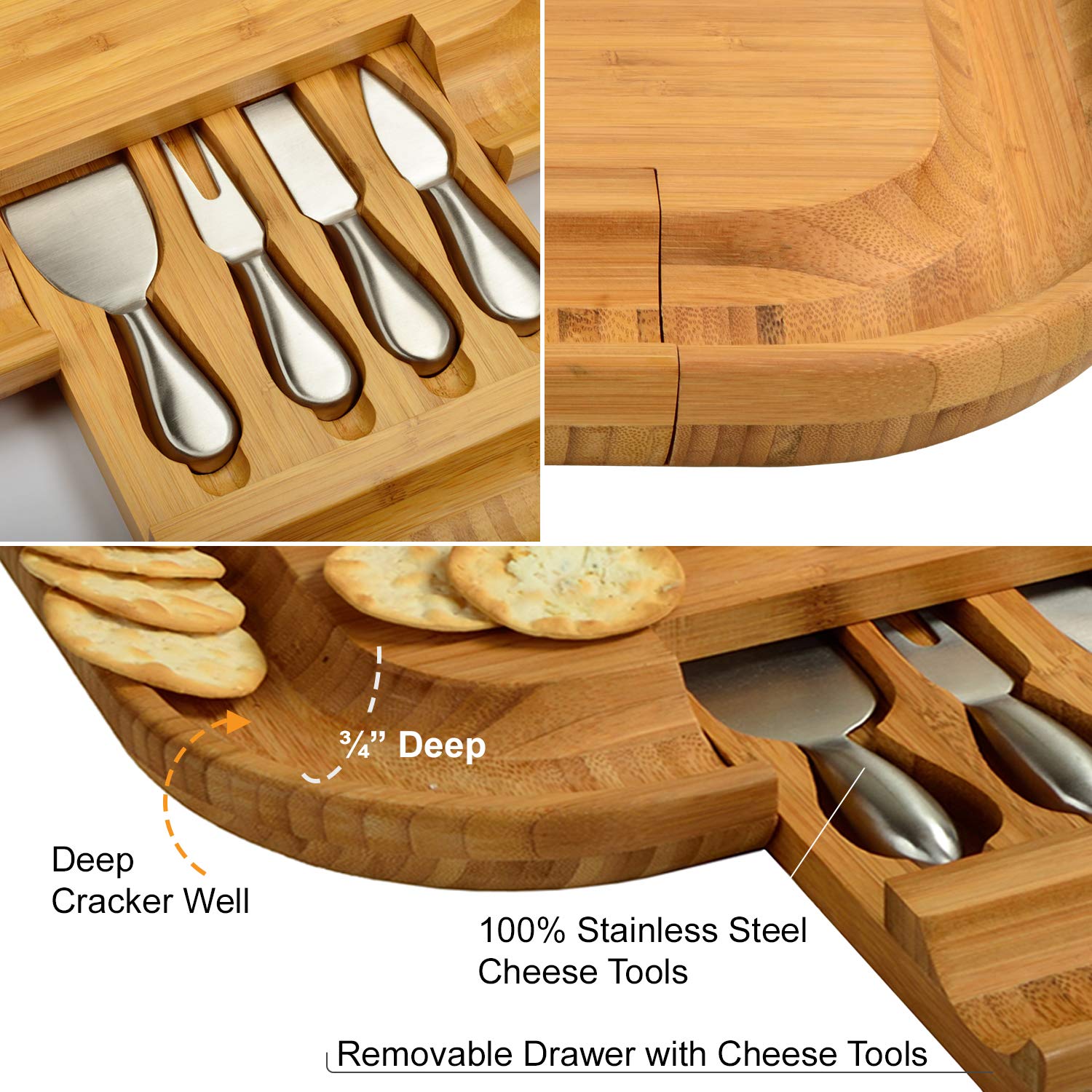 Custom Personalized Engraved Bamboo Cheese/Charcuterie Cutting Board with Knife Set & Cheese Markers- Designed & Quality Checked in USA