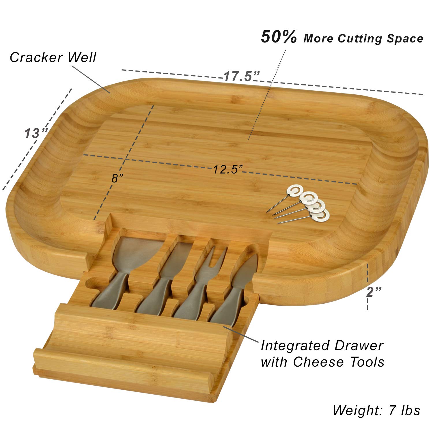 Custom Personalized Engraved Bamboo Cheese/Charcuterie Cutting Board with Knife Set & Cheese Markers- Designed & Quality Checked in USA