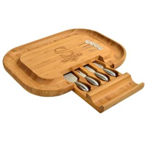 Custom Personalized Engraved Bamboo Cheese/Charcuterie Cutting Board with Knife Set & Cheese Markers- Designed & Quality Checked in USA