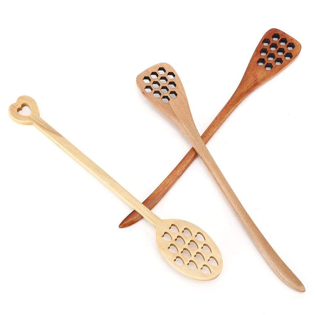 3Pcs Bionic Wood Honey Dipper 7" Mixing Spoon Sets with Long Handle Reusable Drinks Stirring Rod for Coffee Milk and Tea