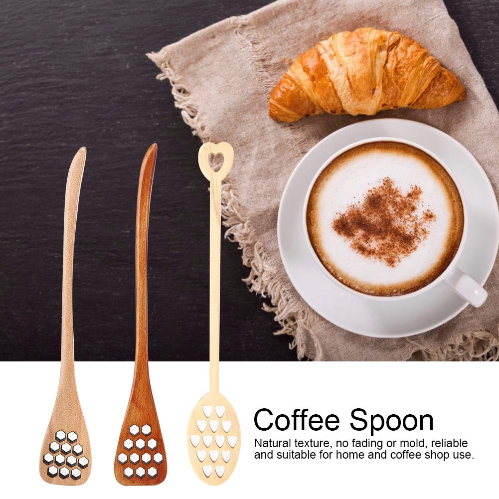 3Pcs Bionic Wood Honey Dipper 7" Mixing Spoon Sets with Long Handle Reusable Drinks Stirring Rod for Coffee Milk and Tea