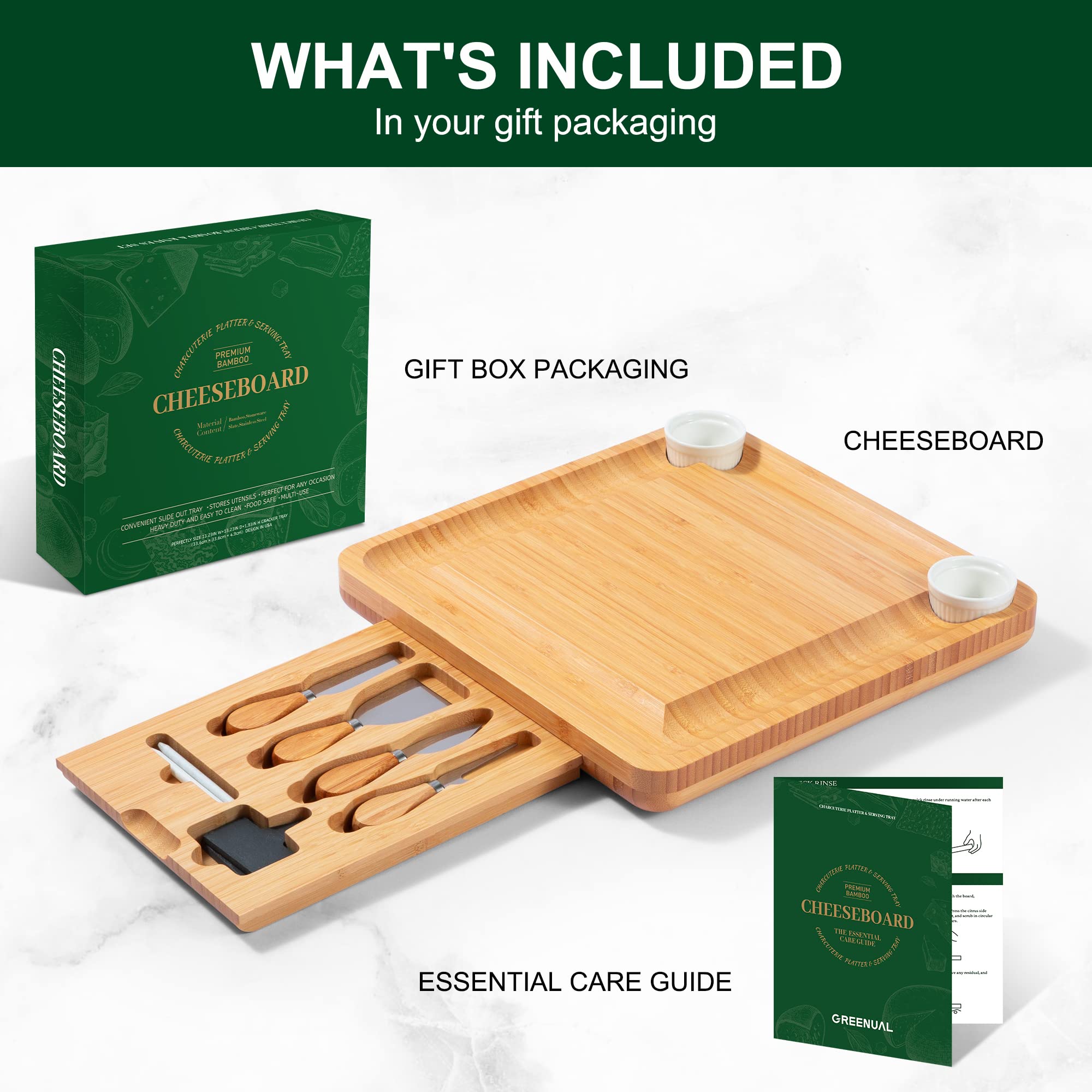 Greenual Extra Large Charcuterie Boards, Bamboo Cheese Board and Knife Set, Charcuterie Board Set and Cheese Tray Platter - House Warming Gifts New Home, Gifts for Couple, Bridal Shower Gift for Women