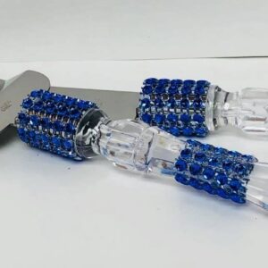 Royal Blue Cake Knife & Server Set Design with Simulated Rhinestone for All Party Occasions