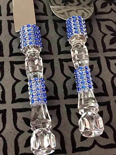 Royal Blue Cake Knife & Server Set Design with Simulated Rhinestone for All Party Occasions