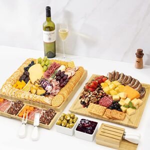 Unique Bamboo Cheese Board and Knife Set, Large Charcuterie Board Set, Premium Cheese Platter Set, Best For Housewarming Gift, New Home, Wedding Gifts for Couple