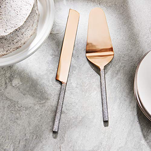 American Atelier Party Essentials Cake Serving 2Piece Stainless Steel Set with Decorative Handles Perfect for Dessert Lovers Parties Entertaining Gifts and More glitter copper medium (3268022CCS)