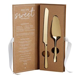 santa barbara design studio stainless steel wedding cake server set cardboard book gift set, 2-pieces, let them eat cake set