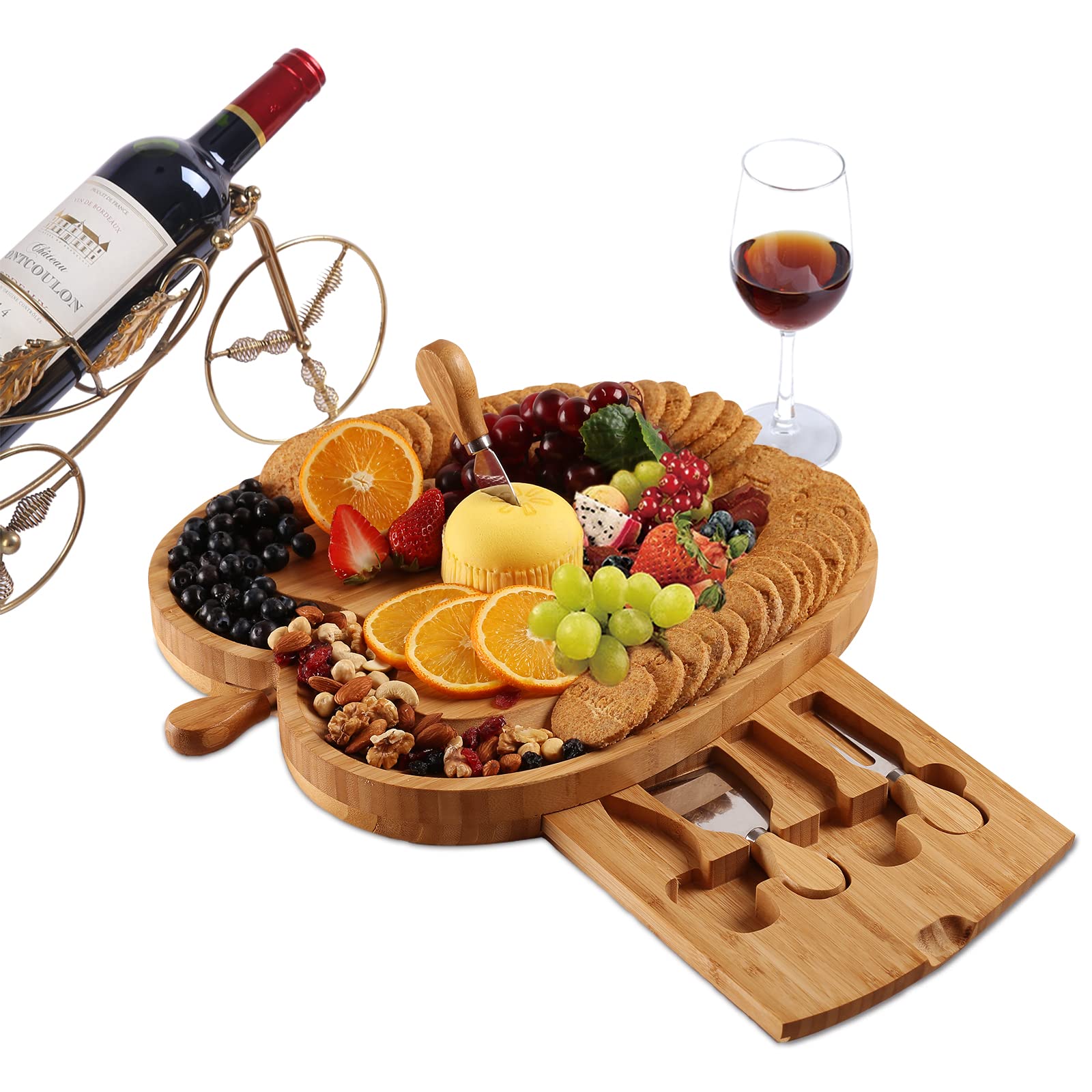 Charcuterie Boards Gift Set, Premium Bamboo Cheese Board Set with Knives, Charcuterie Boards Accessories Perfect for Wedding, Housewarming, Birthday Party.