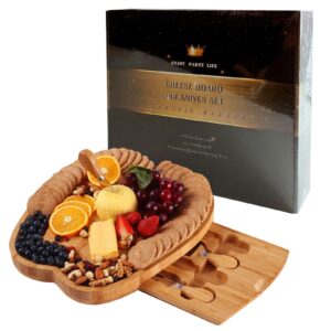 Charcuterie Boards Gift Set, Premium Bamboo Cheese Board Set with Knives, Charcuterie Boards Accessories Perfect for Wedding, Housewarming, Birthday Party.