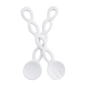 mud pie, white, twisted wood server set, 12"