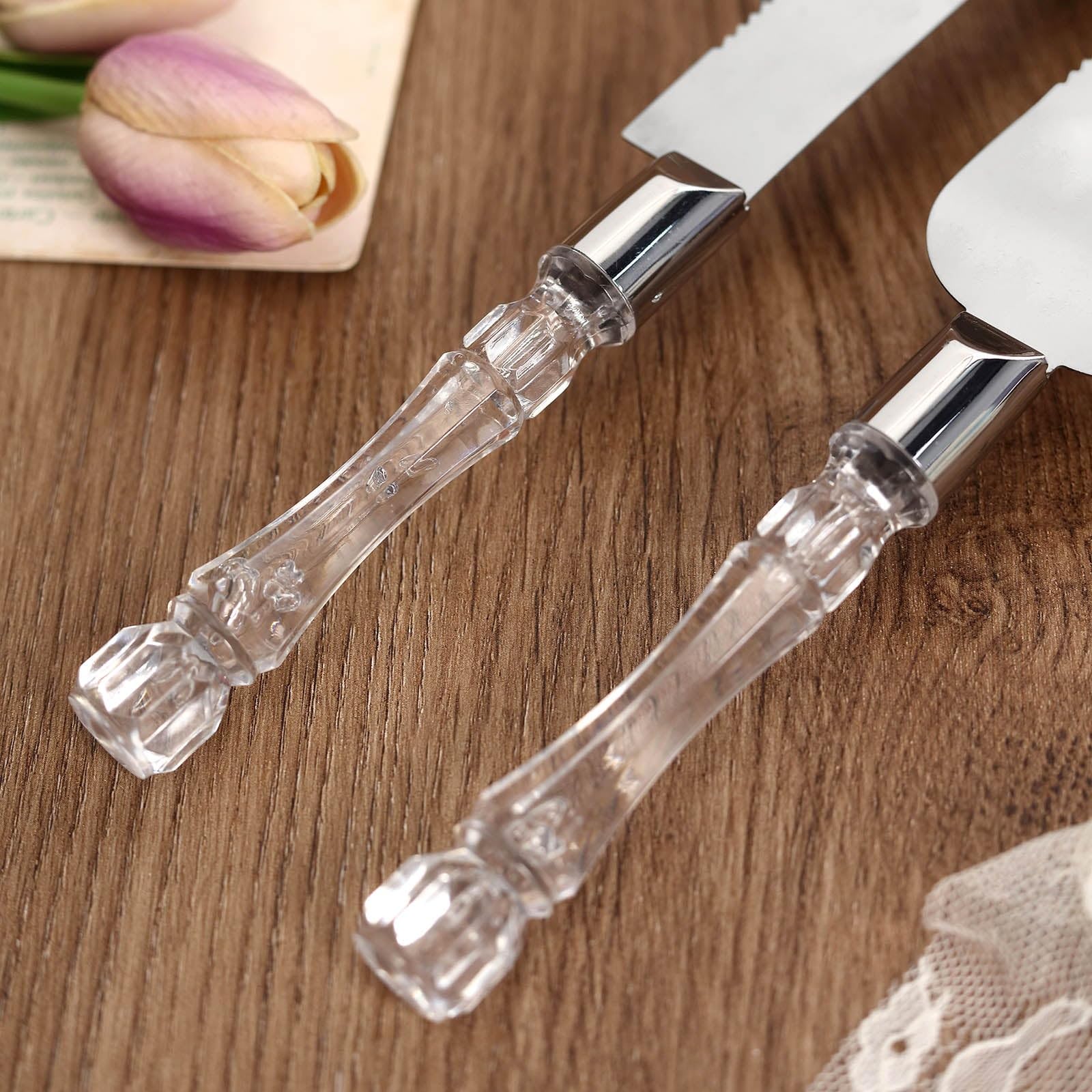 Efavormart Stainless Steel Knife & Server Set with Clear Acrylic Handle - Box for Wedding, Birthday, Upscale Occasions, Special Events, Hotels, Restaurants