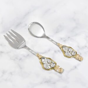 YoTreasure Tiramisu Cumulus Crystal Stainless Steel Gold Crystal Salad Server Set Utensils for Modern Serving