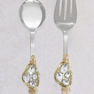 YoTreasure Tiramisu Cumulus Crystal Stainless Steel Gold Crystal Salad Server Set Utensils for Modern Serving