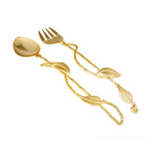 classic touch set of 2 gold salad servers with leaf design